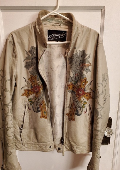 Ed Hardy | Jackets & Coats | Ed Hardy Vintage Leather Moto Jacket ...